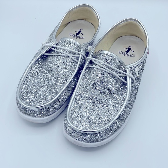 Corkys | Shoes | Corkys Kayak Silver Glitter Boat Shoes | Poshmark